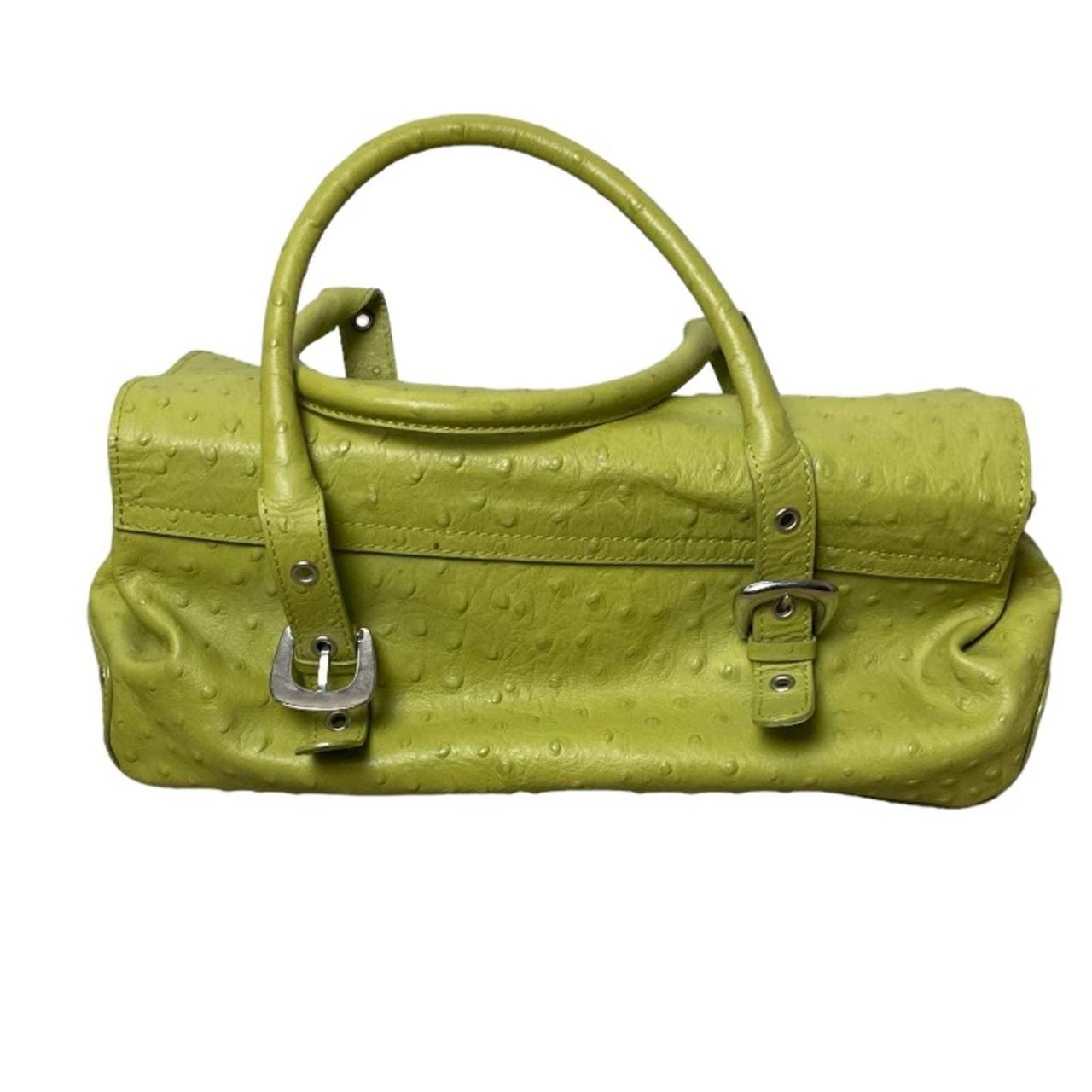 Vintage Talbots Lime Leather Ostrich Handbag Made In... - Depop