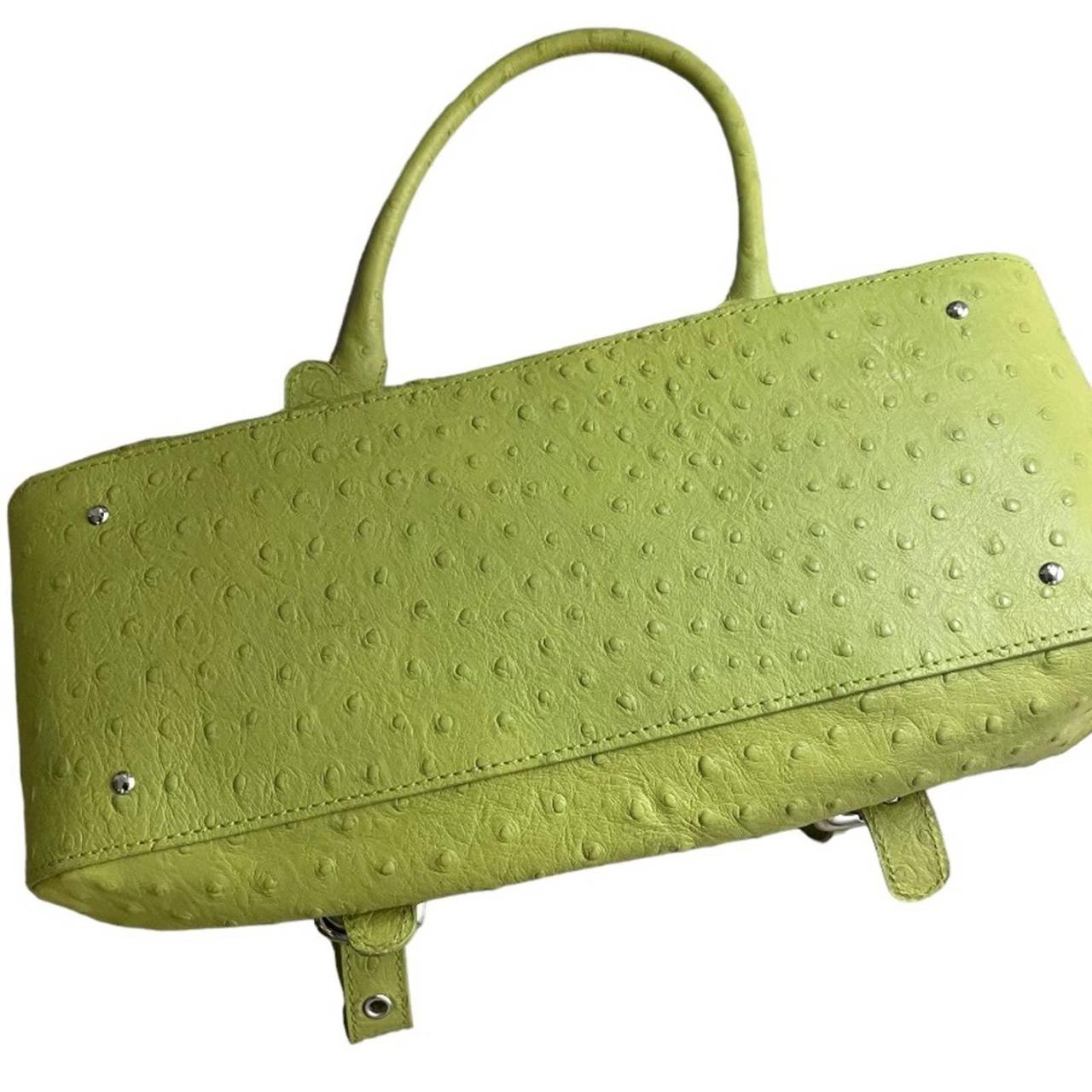 Vintage Talbots Lime Leather Ostrich Handbag Made In... - Depop