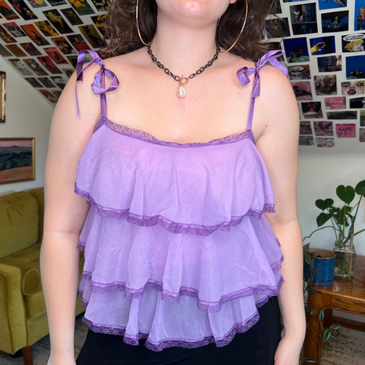 Purple ruffle crop top Size: not on tag, fits like a... - Depop