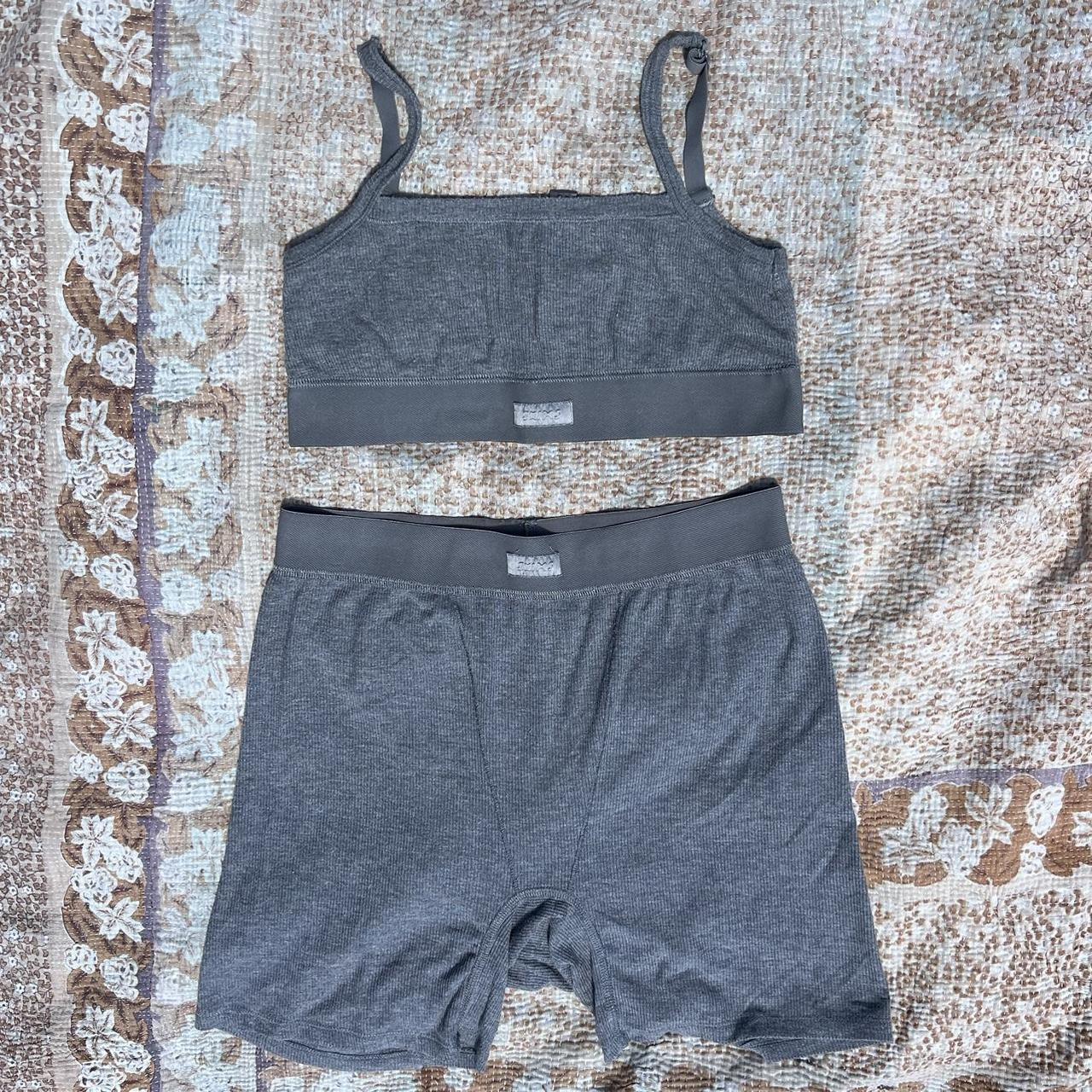 Skims soft lounge set Heather Grey Bra: M, Boxers L... - Depop