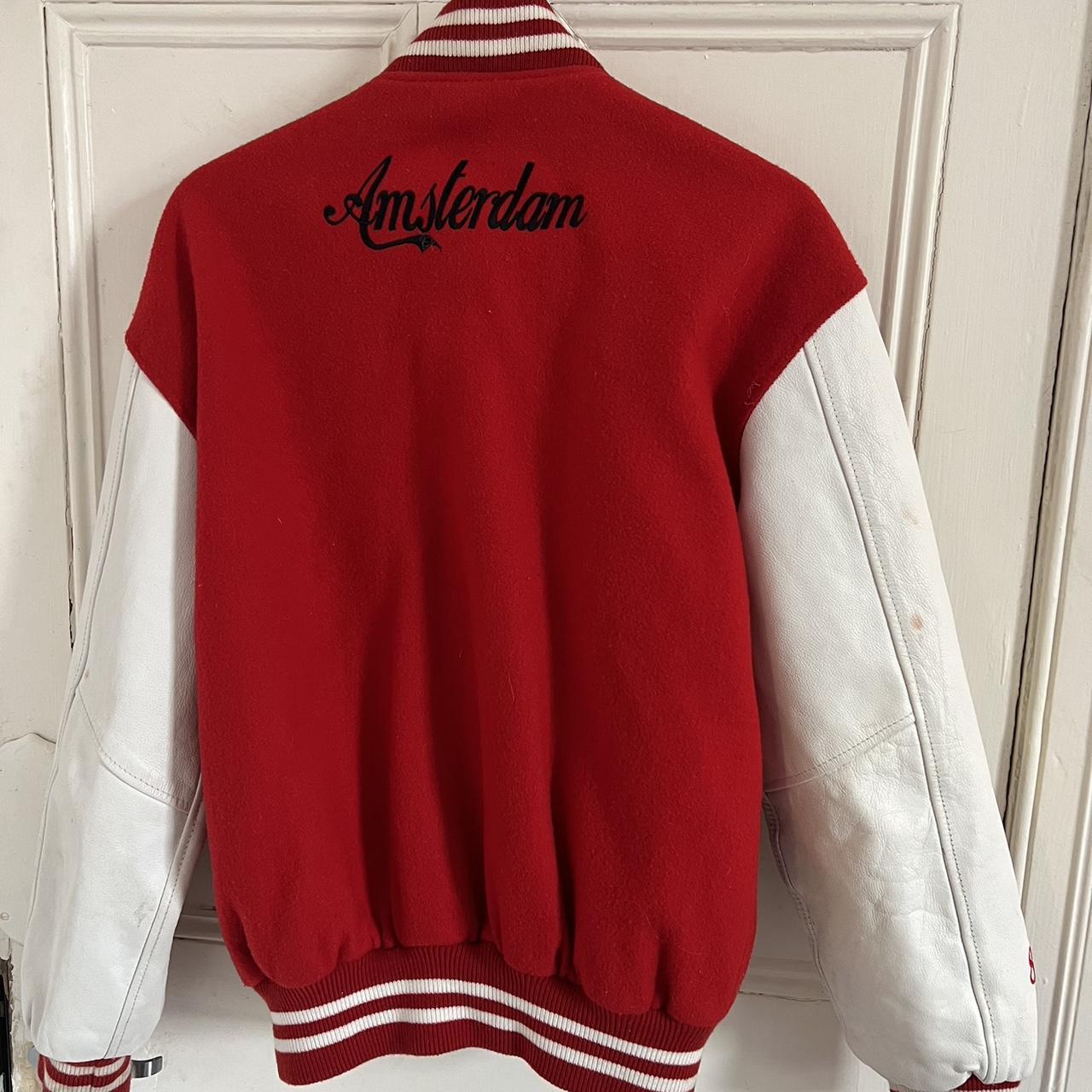 PENG varsity vintage red baseball jacket good... - Depop