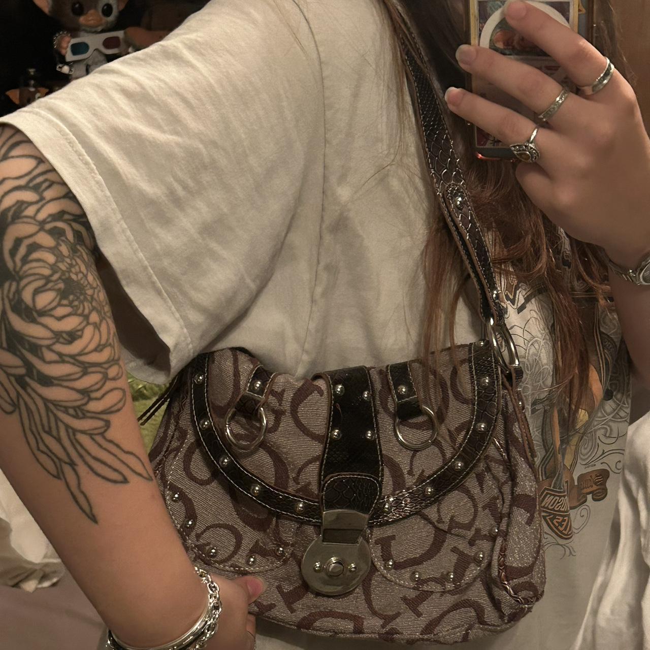 guess monogram Y2k shoulder bag Silk material... - Depop