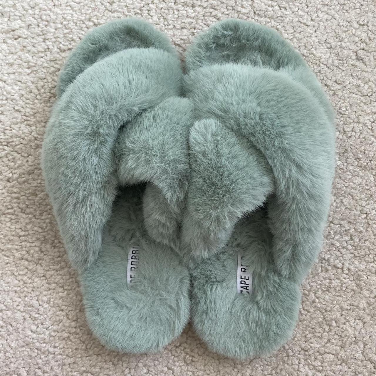cutest green fuzzy slippers 💖 🧚🏻‍♀️ bought from a small... - Depop