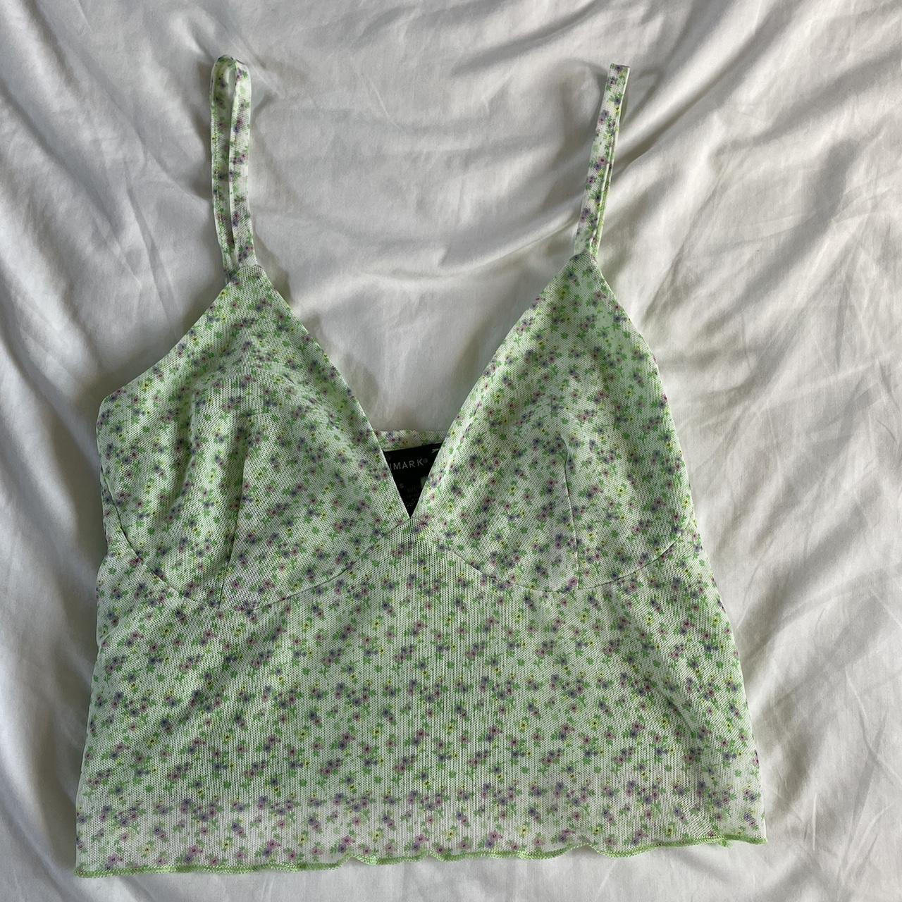 Primark Green Floral Mesh Cami Top Free... - Depop