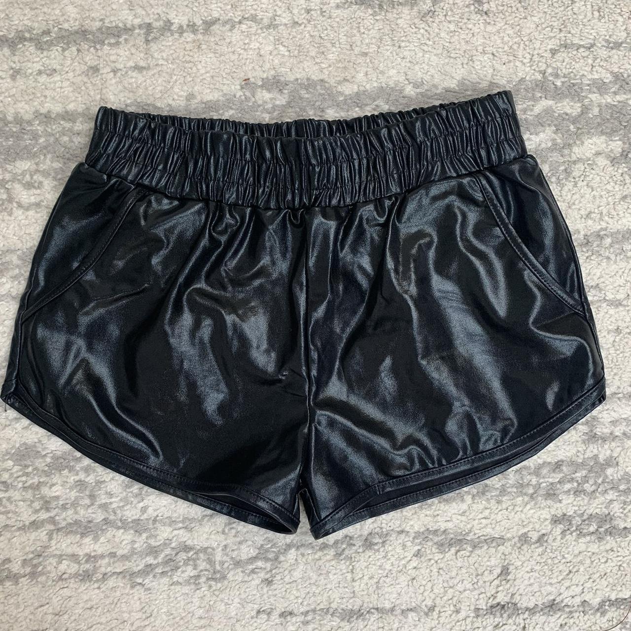 Cool shiny black shorts. Cute retro vibes, good for... - Depop