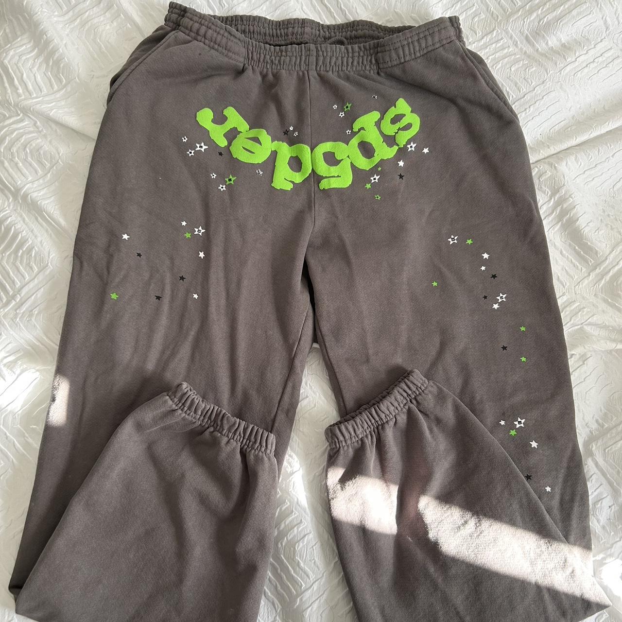 Spider Worldwide Men's Grey and Green Joggers-tracksuits | Depop