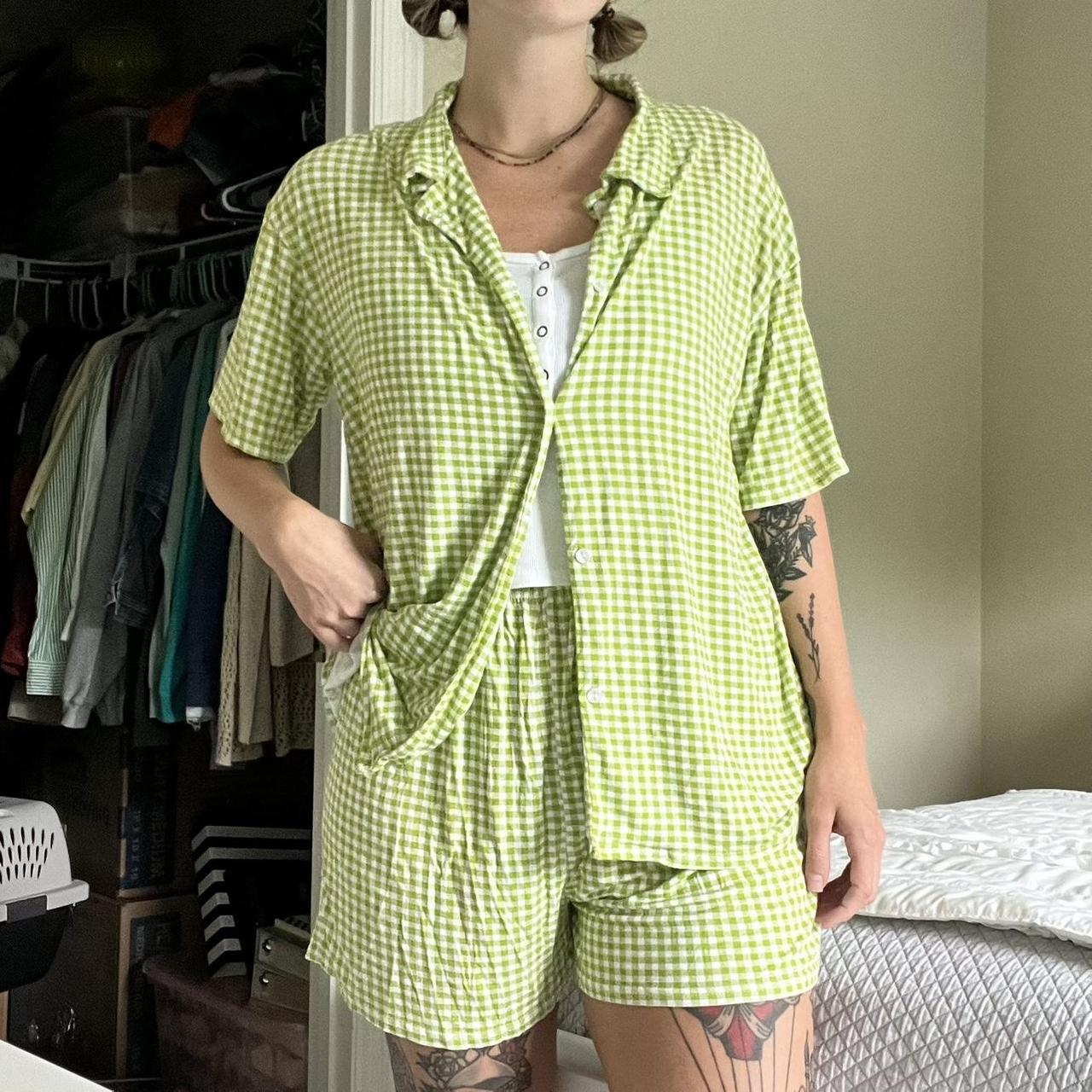 ️Green checkered matching set ️ Button down top... - Depop