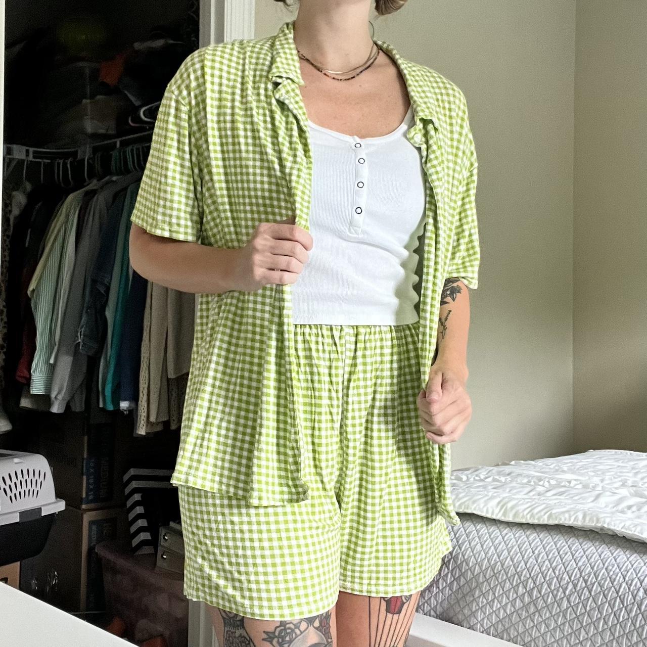 ️Green checkered matching set ️ Button down top... - Depop