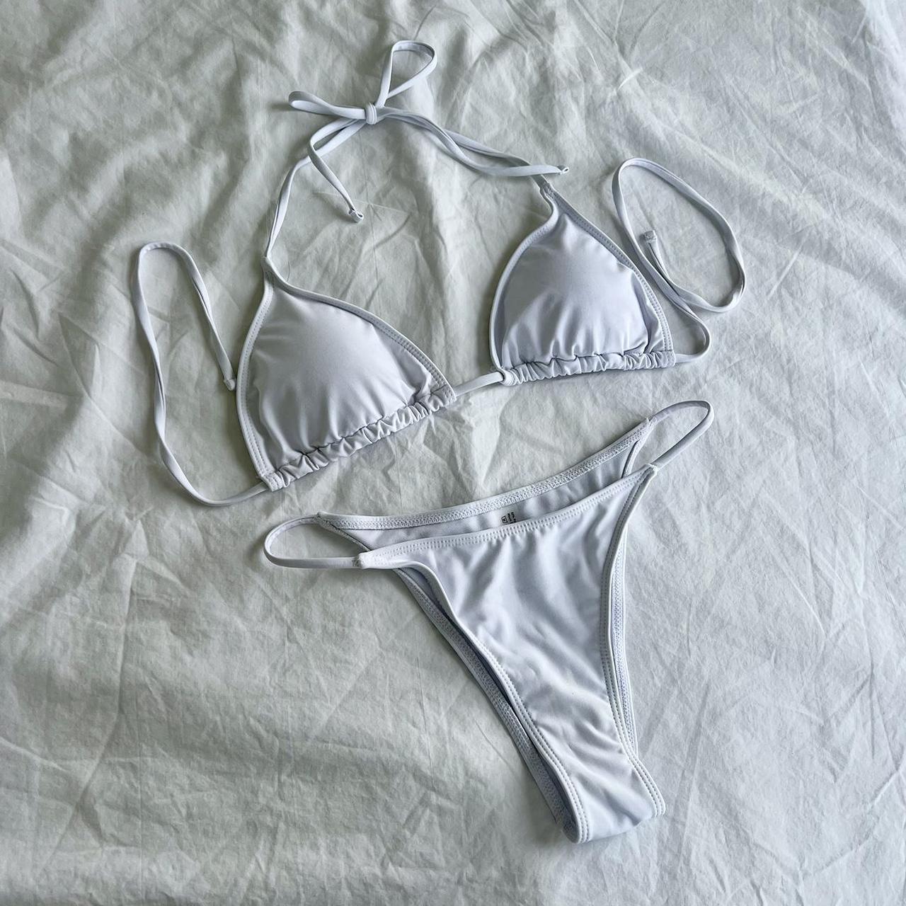 White bikini set including matching mesh trousers... - Depop