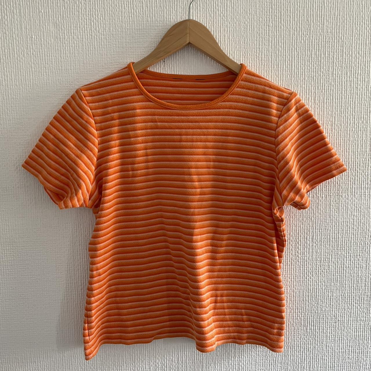 Y2K orange striped cropped tshirt Size 16 Pit to... - Depop