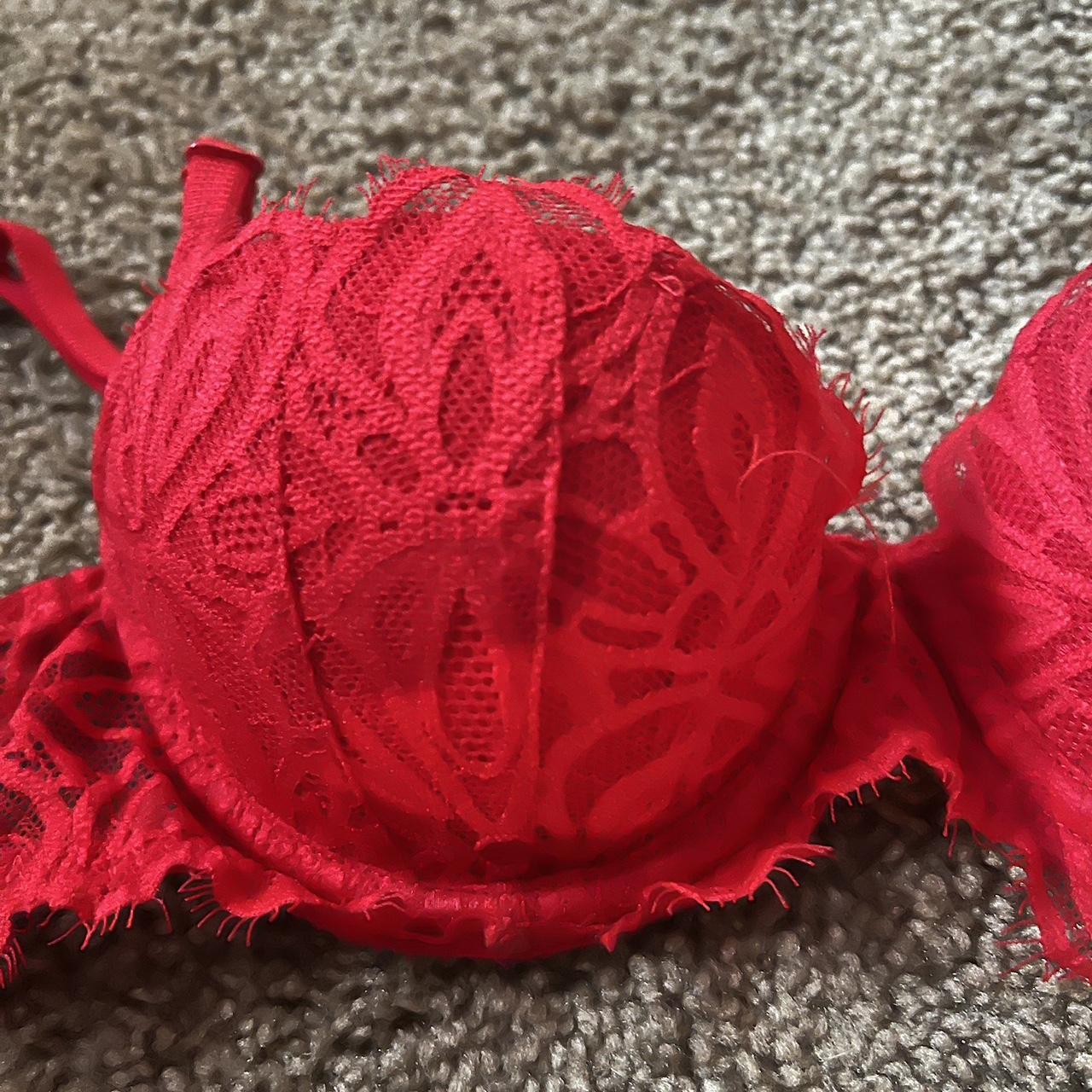 Victorias Secret PINK Red lace bra with adjustable... - Depop