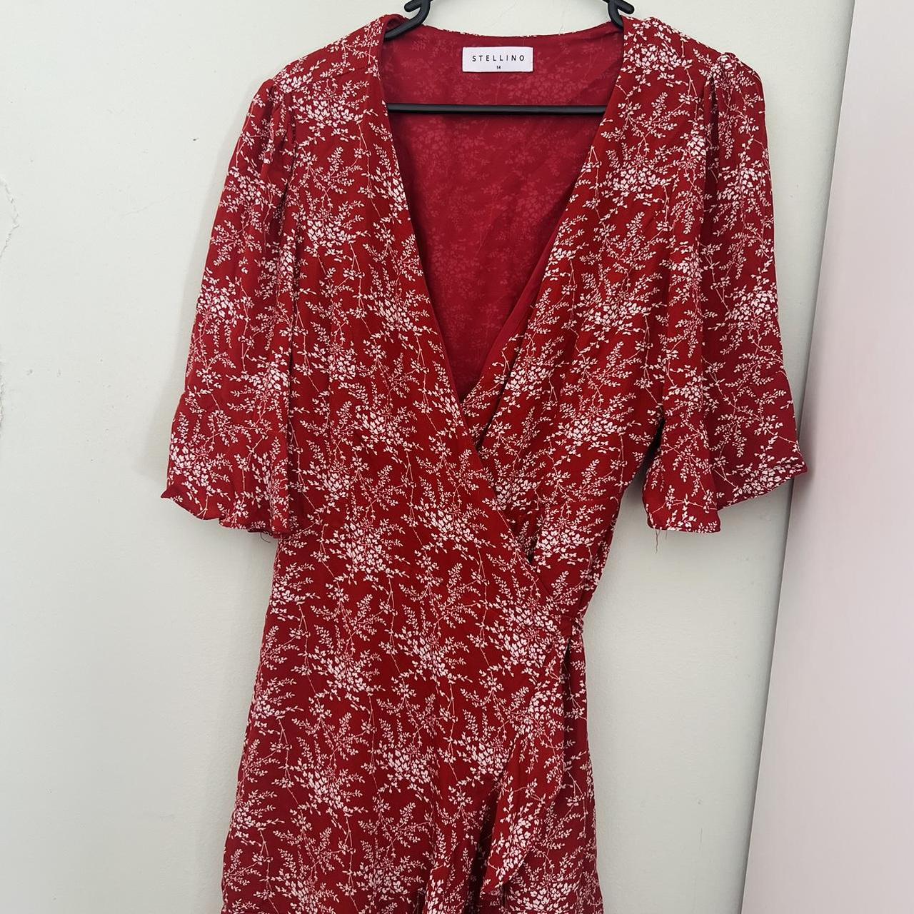 Red floral wrap dress. Mini dress with floppy hem on... - Depop