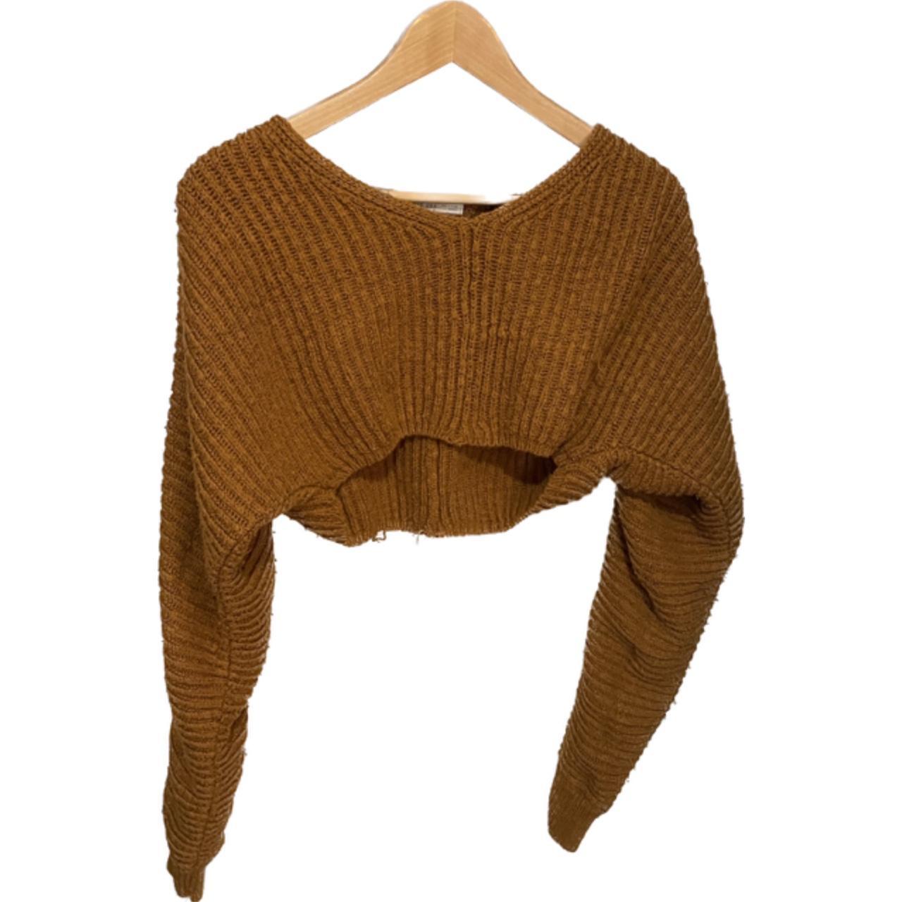 Brown cropped sweater layering sweater v neck can be... - Depop