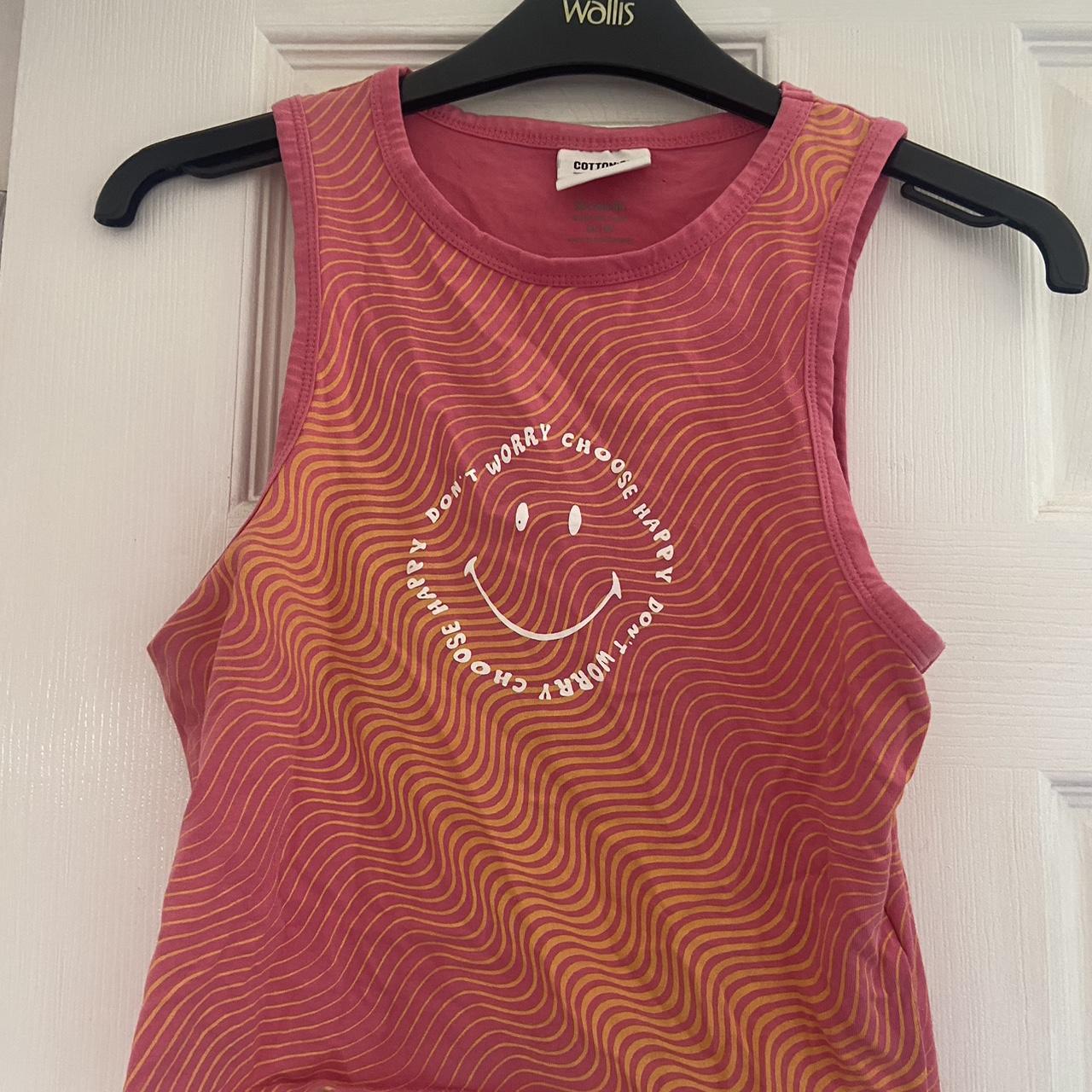 Cotton:on pink smiley face tank crop top size M - Depop