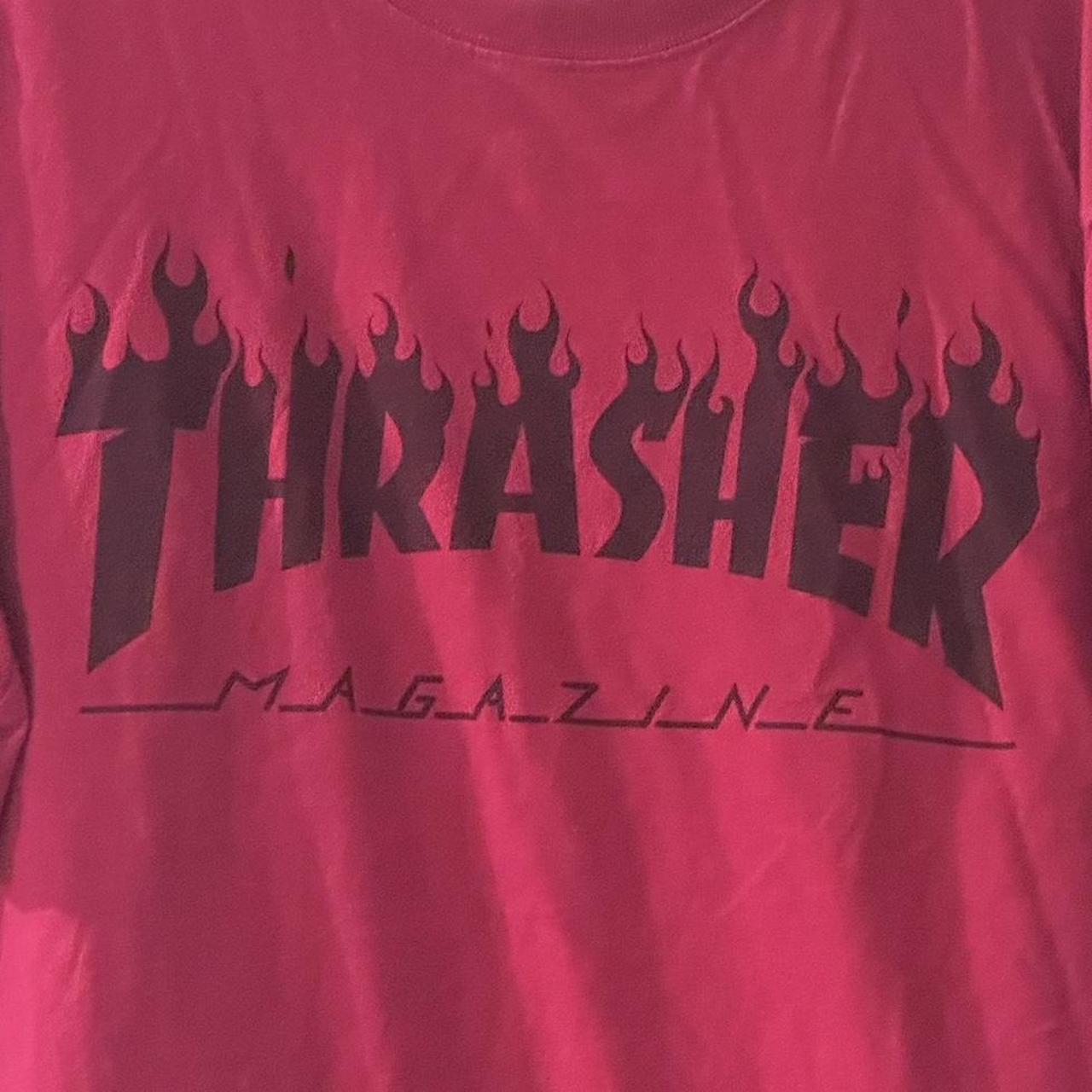 Thrasher red t-shirt in size Large. Lightly worn. - Depop