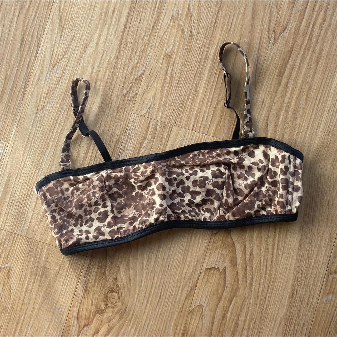 RETRO LEOPARD PRINT MESH BALCONETTE BRA BRALETTE -... - Depop