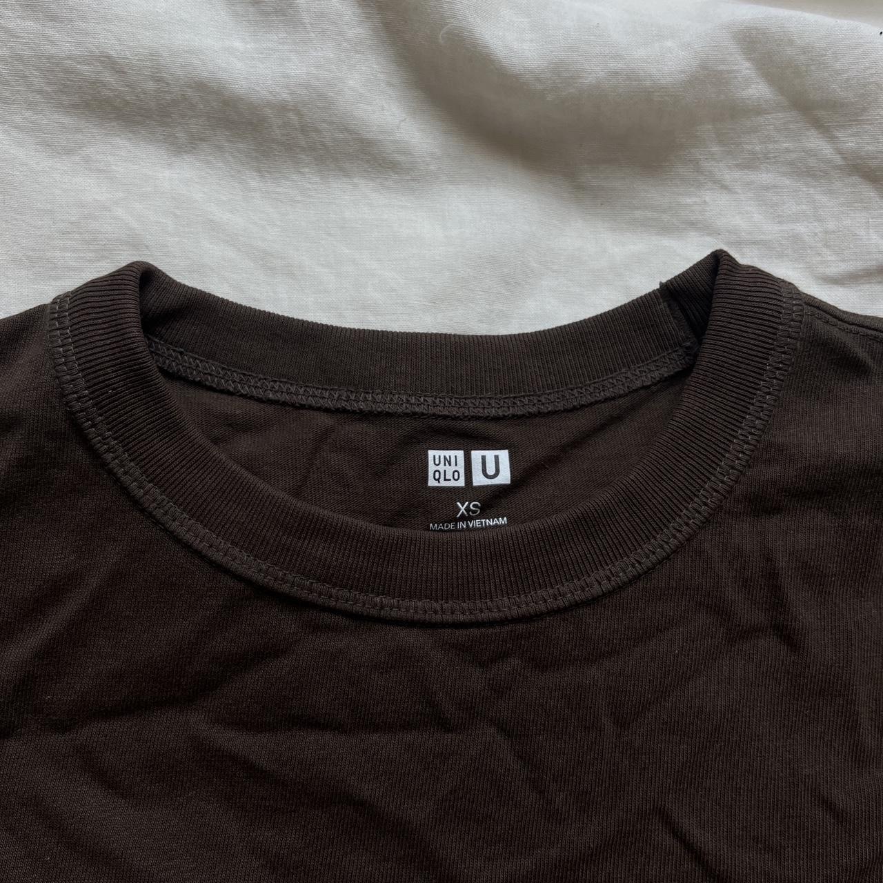- Uniqlo t shirt, dark brown - XS - Only worn... - Depop
