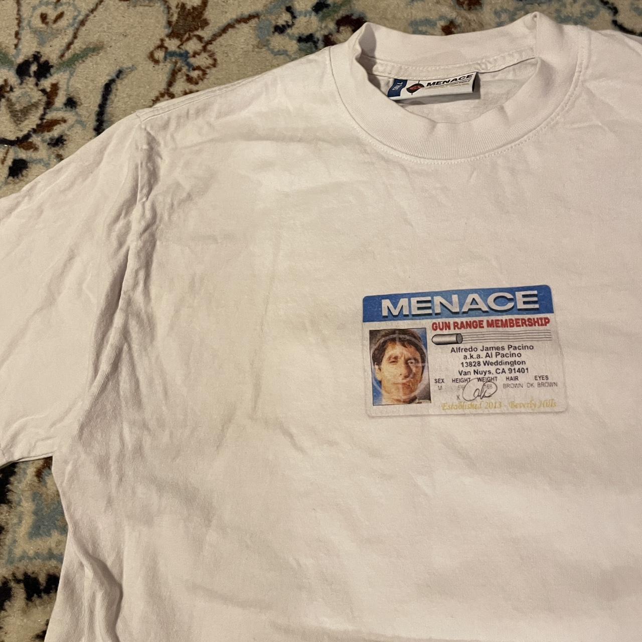 Menace LA Tony Montana / Scarface ID card white tee - Depop
