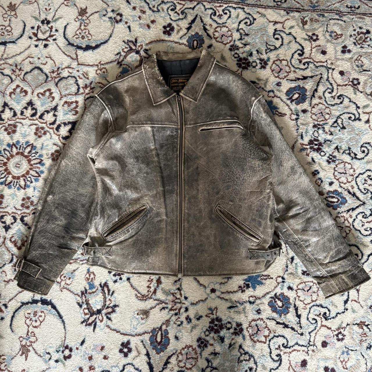 Distressed brown Leather jacket Broken zipper as... - Depop