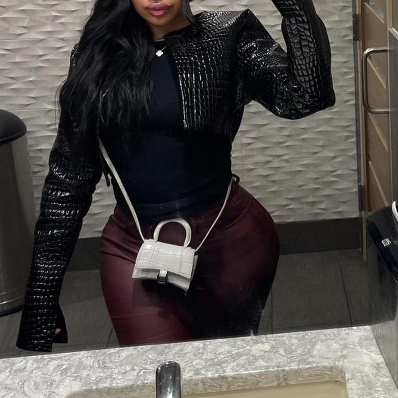 Diesel inspired cropped faux croc stiff jacket.... | Depop