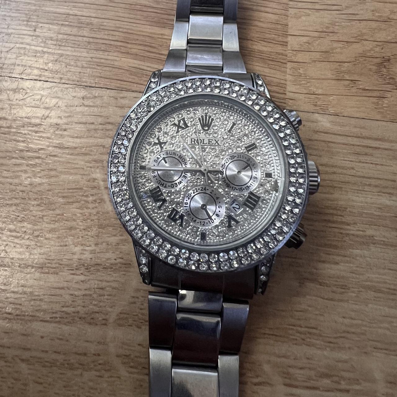Silver luxury watch with diamonds bent in a couple... | Depop