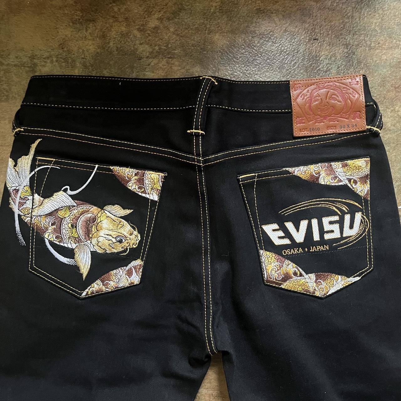 Evisu AW22 Embroidered Koi Fish Black Denim... - Depop