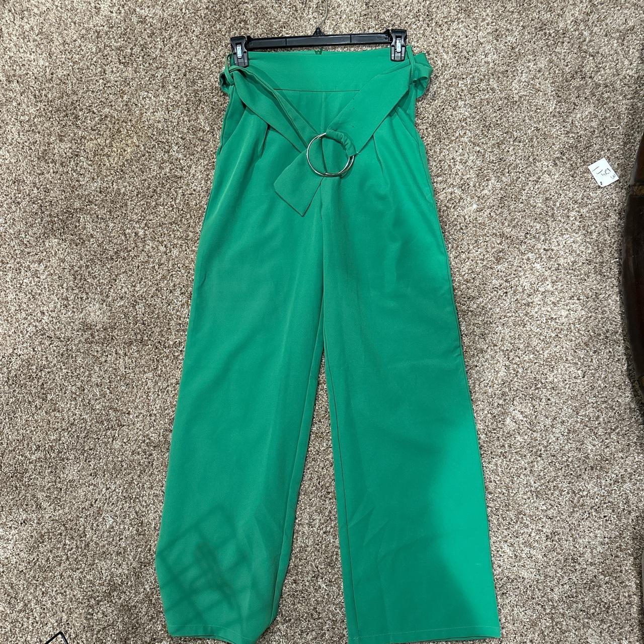 Bright green wide leg pants Light staining - Depop