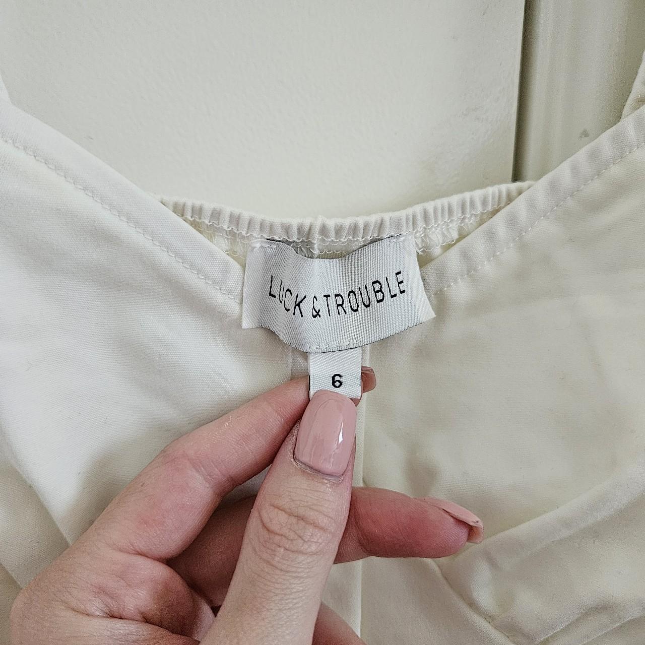 Luck and trouble puff sleeve white cropped... - Depop