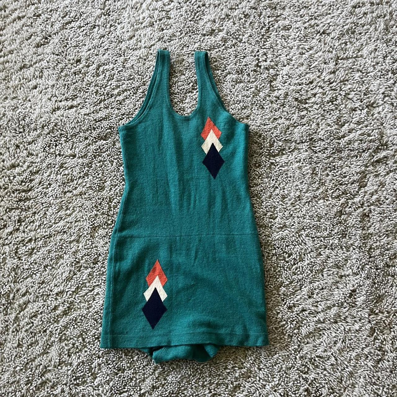 20s/30s turquoise wool swim suit in near perfect... | Depop