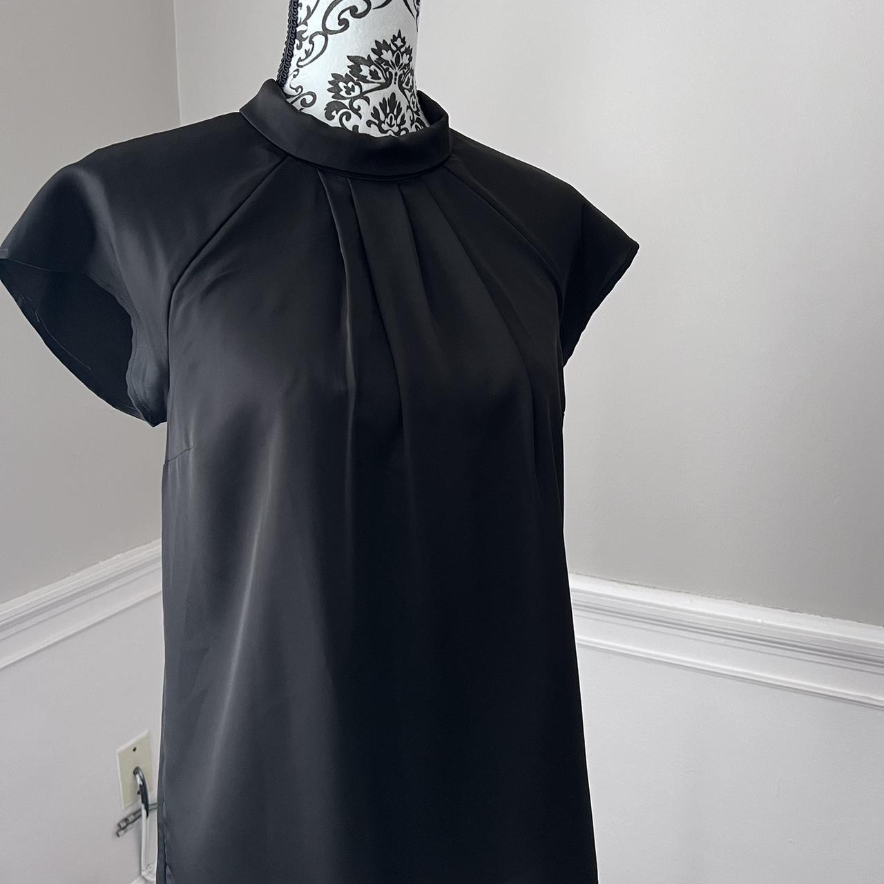 Modcloth Black Satin Pleated Mockneck Top Worn a... - Depop