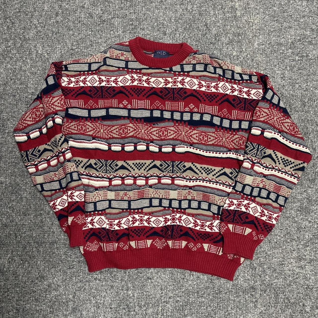 Coogi-inspired red and white vintage sweater size XL... - Depop