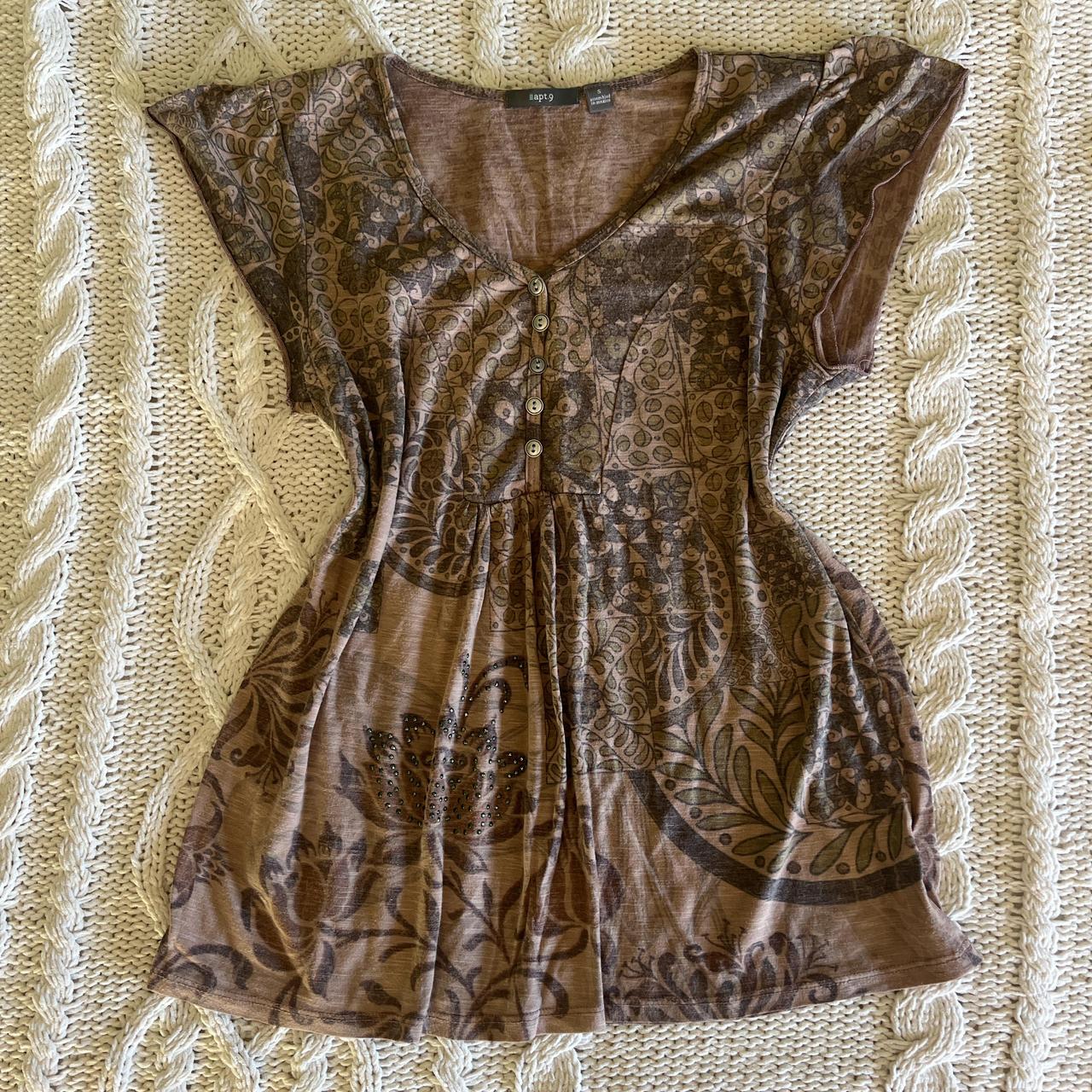 Y2K Grunge Earthy Brown Paisley Bedazzled Coquette... | Depop