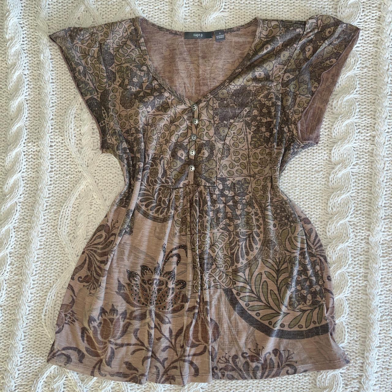 Y2K Grunge Earthy Brown Paisley Bedazzled Coquette... | Depop