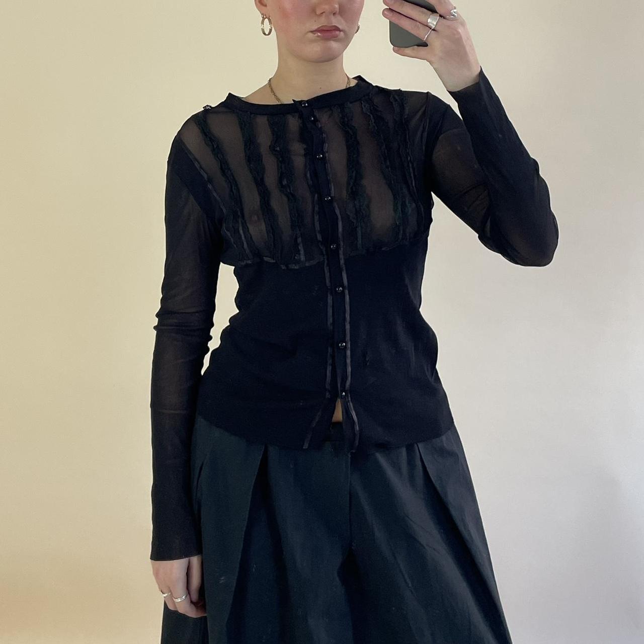 Vintage Sheer Mesh Button Up Top Black sheer mesh.... | Depop