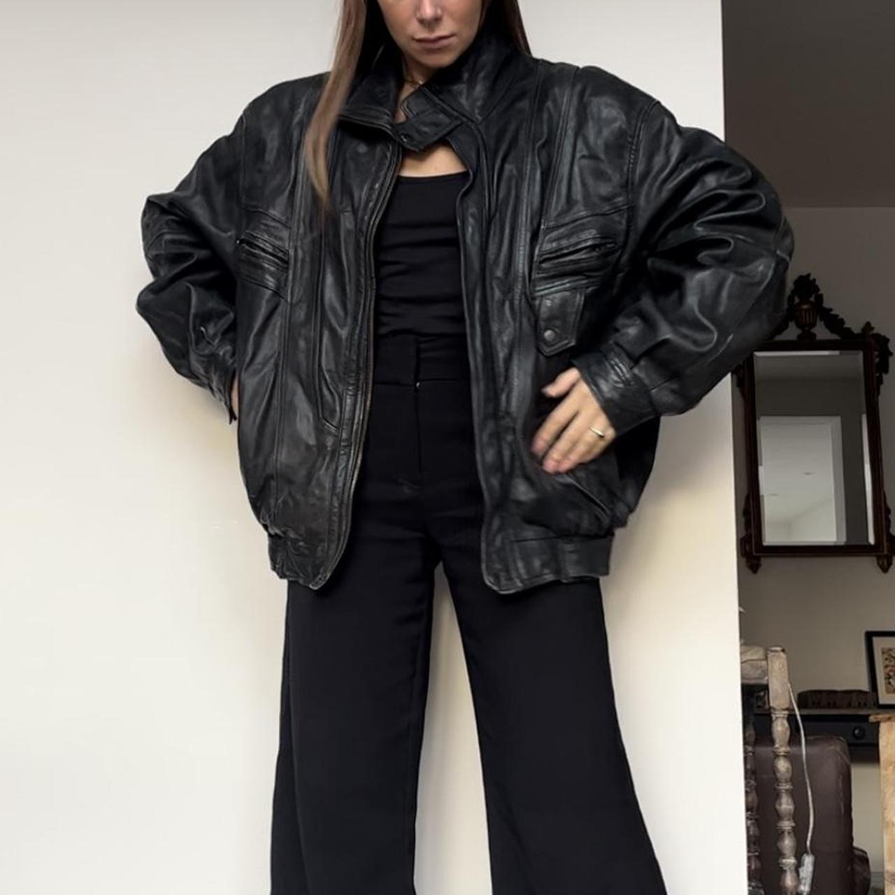 Vintage 90s real Black leather bomber jacket vintage... - Depop