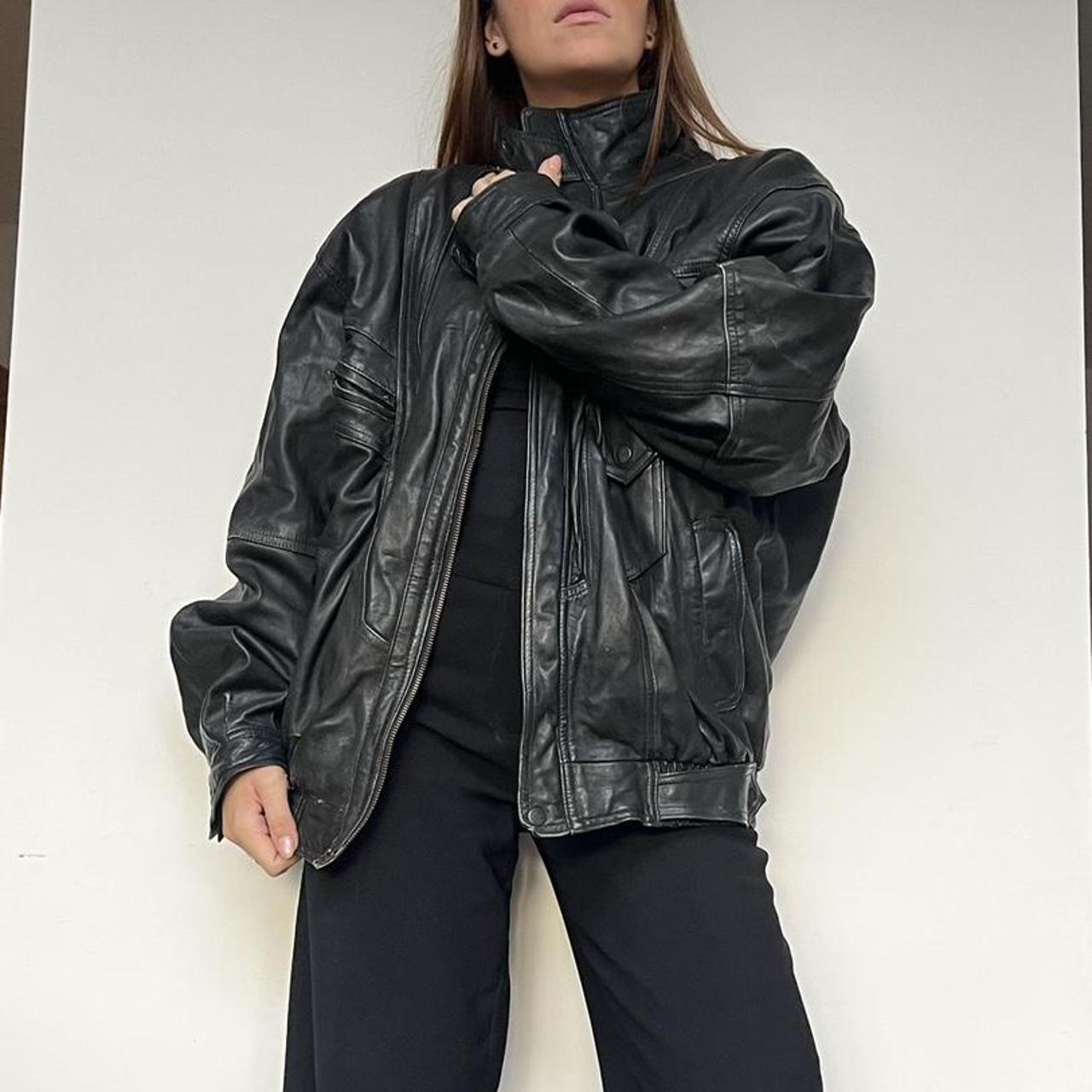 Vintage 90s real Black leather bomber jacket vintage... - Depop