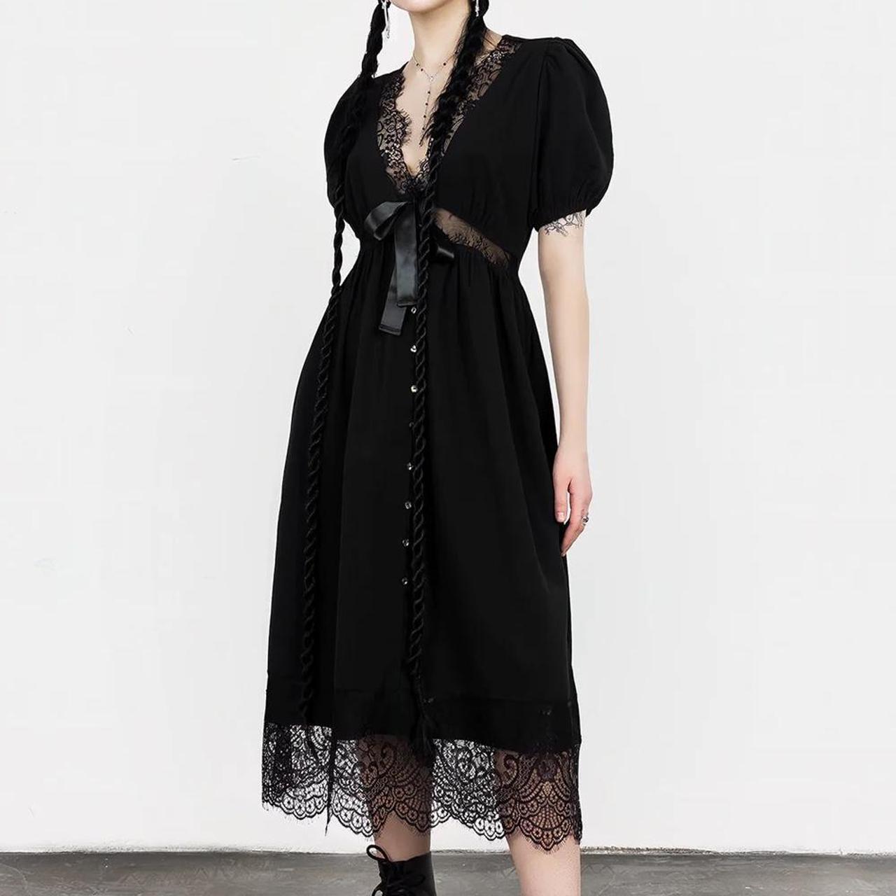 #Disturbia Mortuary Lace Button Up Midi Dress in... - Depop