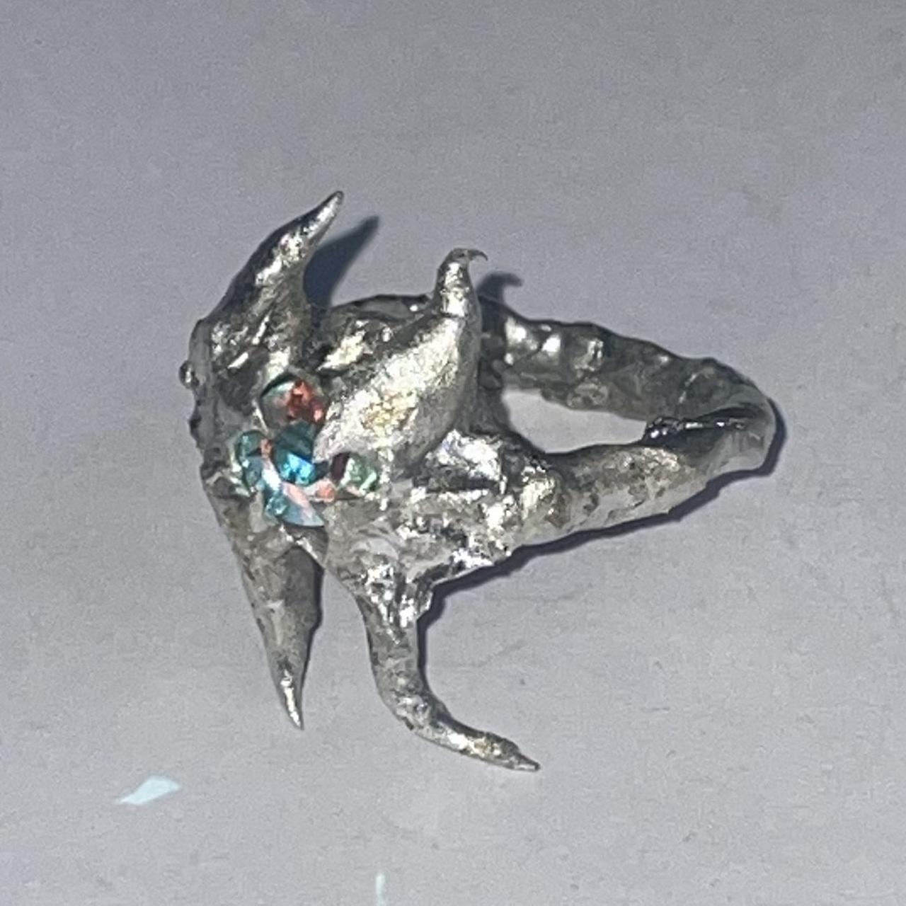 spiky soft metal solder ring with glass gem 💎 have... - Depop
