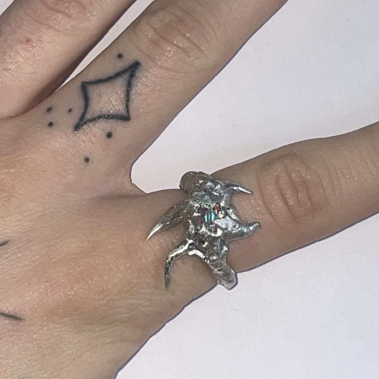 spiky soft metal solder ring with glass gem 💎 have... - Depop