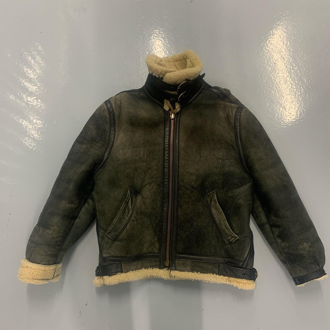 Vintage Shearling leather jacket Schott brand Size... - Depop