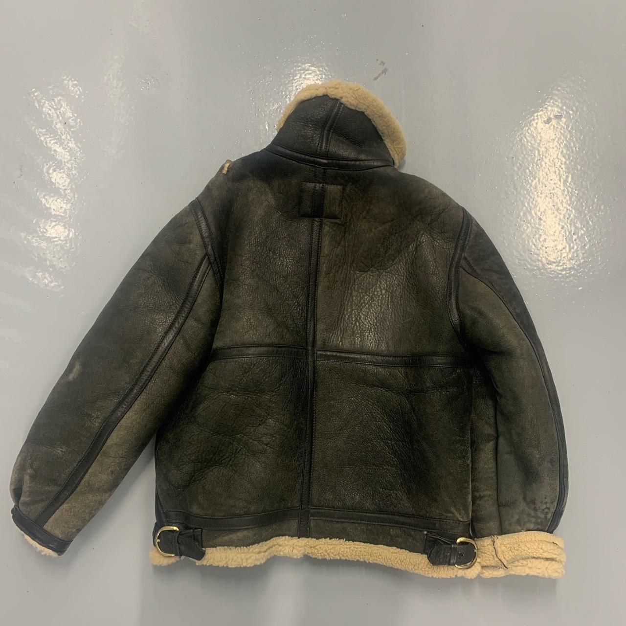 Vintage Shearling leather jacket Schott brand Size... - Depop