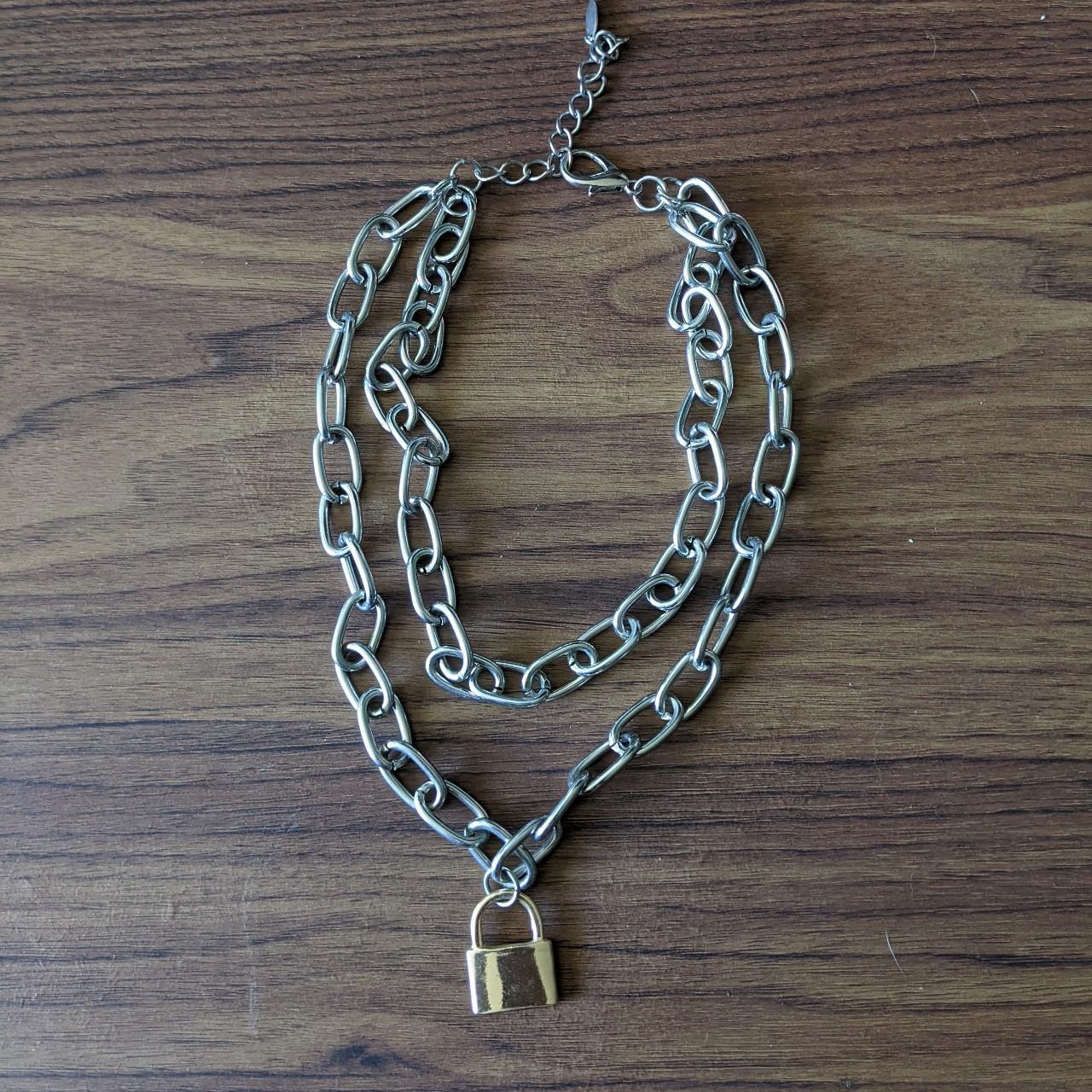 Double chain lock necklace choker #chains... - Depop