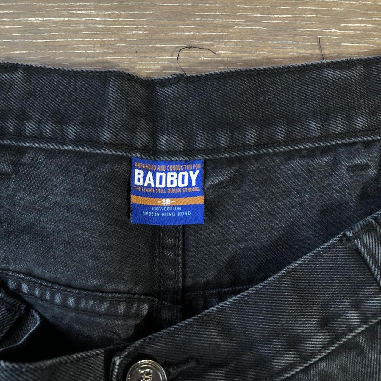 BadBoy Black Baggy jeans size 38x30 w cut bottoms... - Depop