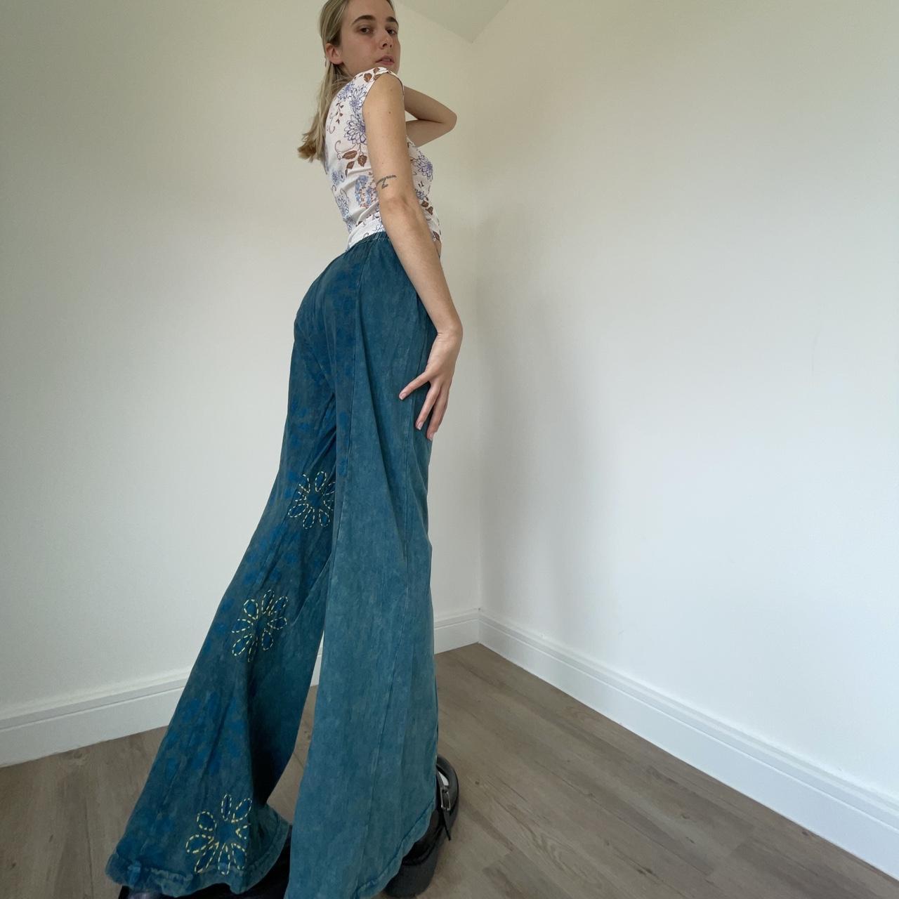 90s y2k vintage Gringo hippie blue flower flared... - Depop