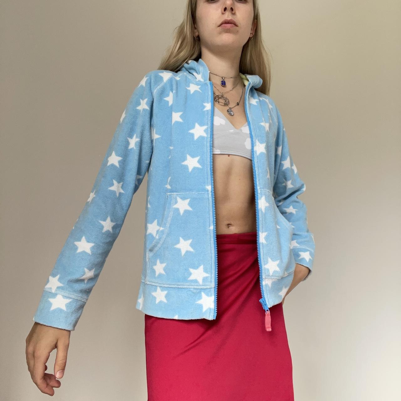 00s adorable towel zip up • baby blue with white... | Depop