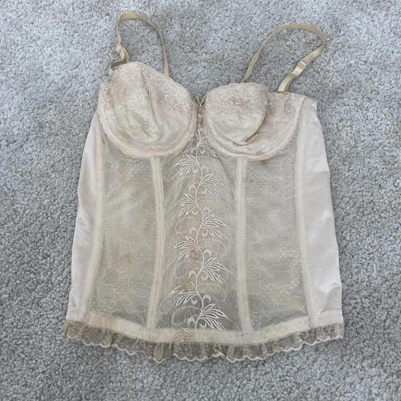 Vintage cream lace corset top 🐇 Basque Lace trim... - Depop