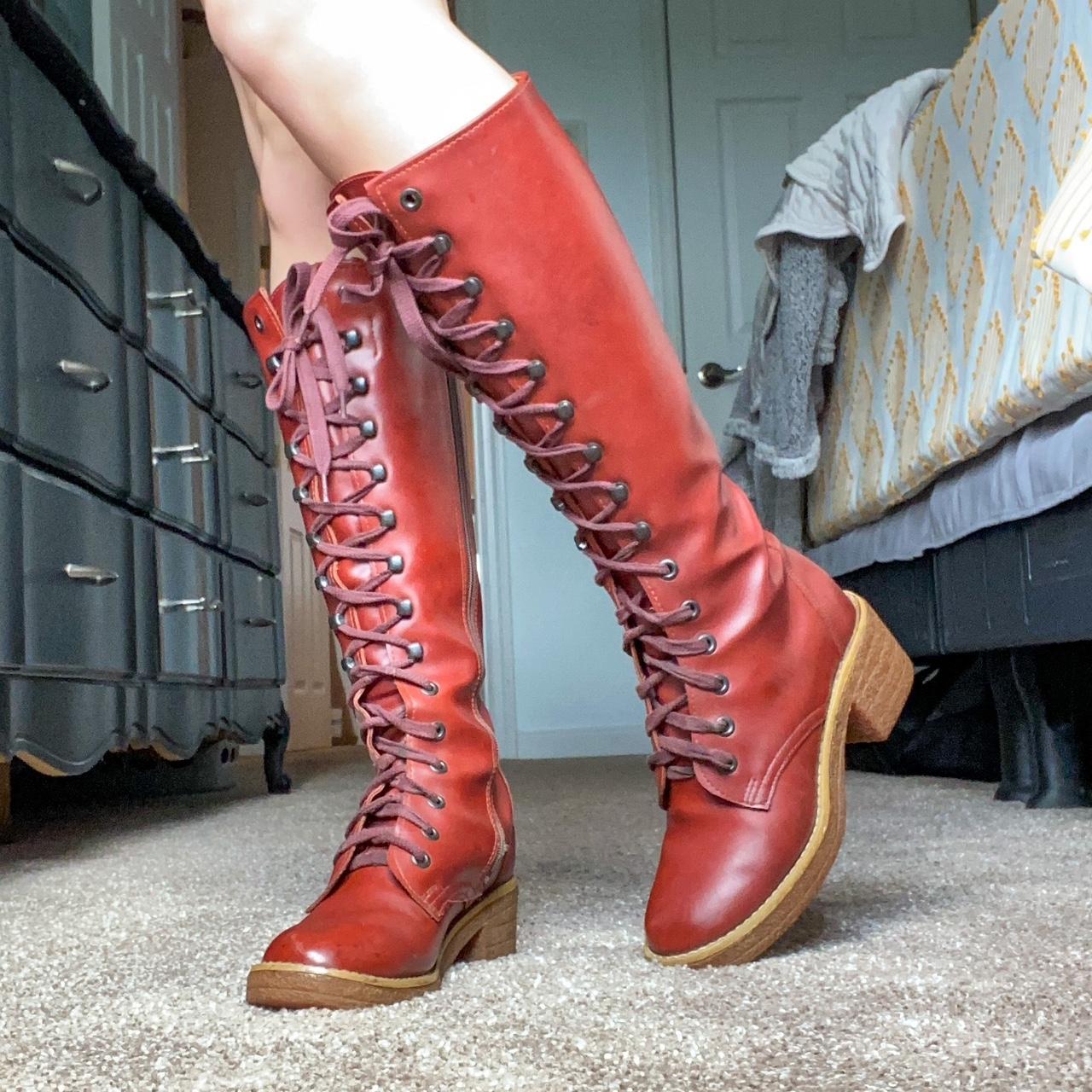 Sears Women's Burgundy Boots | Depop