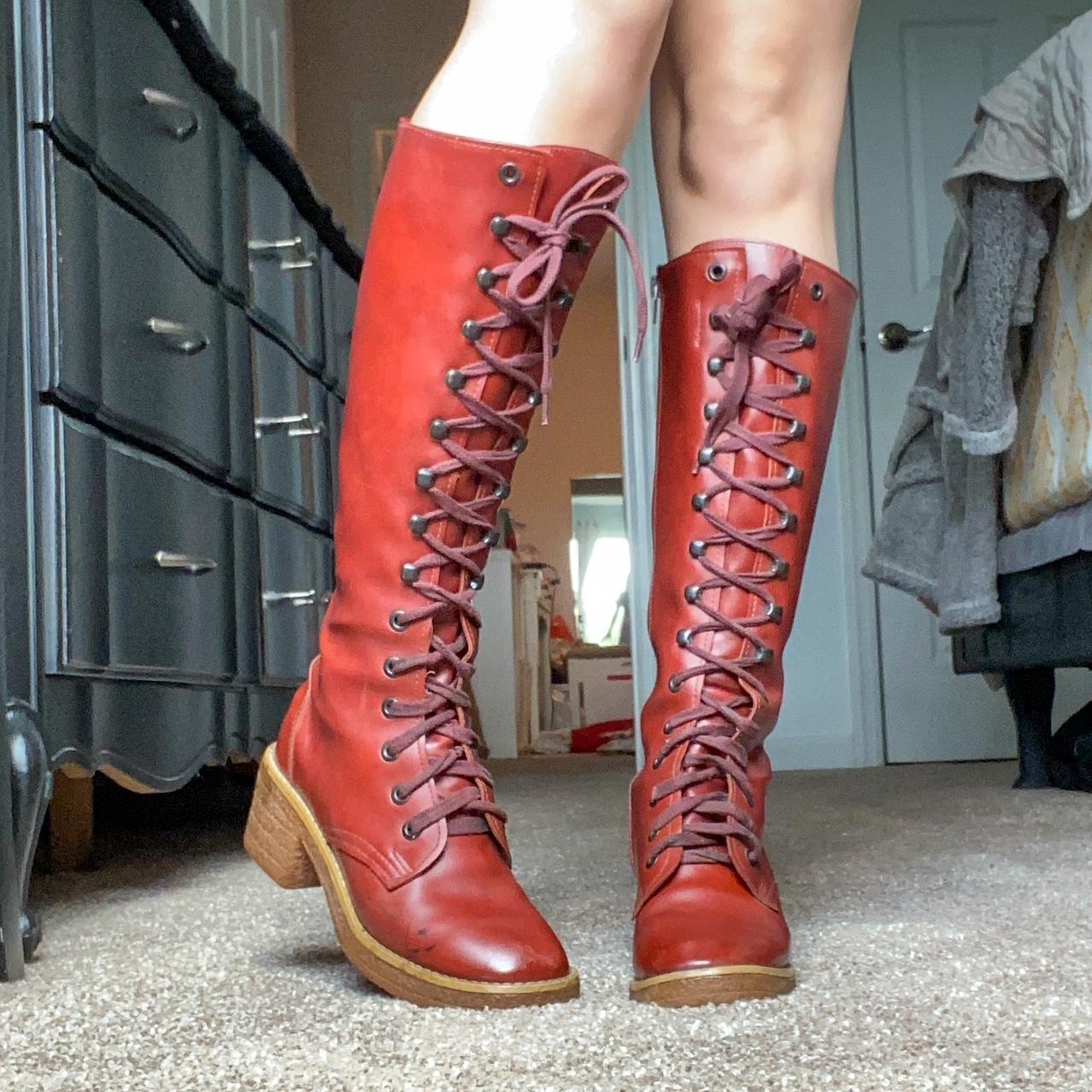 Sears Women's Burgundy Boots | Depop