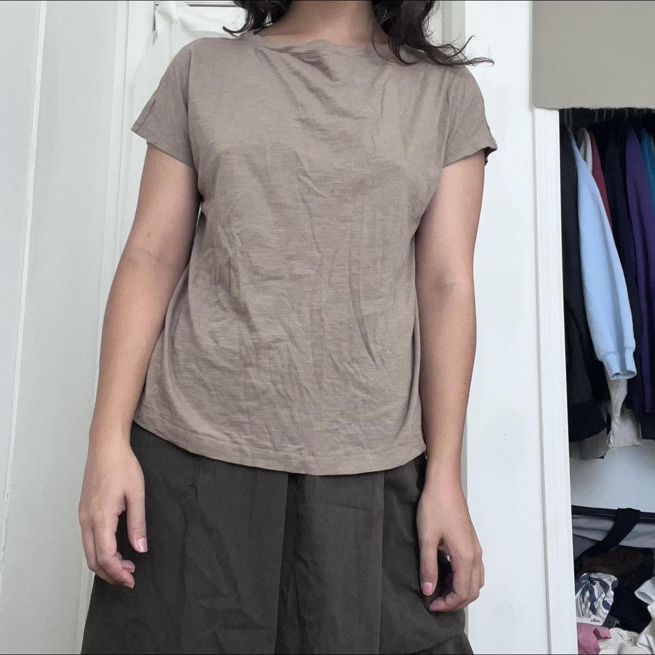 Beige/taupe Muji short sleeve t-shirt. Size small. - Depop