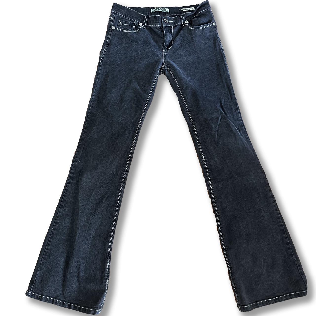 Early 2000s low rise flared jeans with bedazzled... - Depop